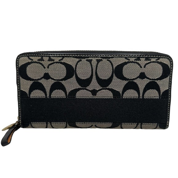 Coach | Bags | Coach Black And Gray Signature Canvas Jacquard Wallet ...